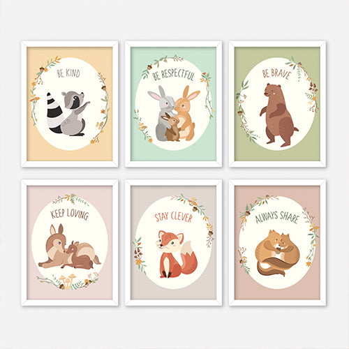 Woodland Friends Illustrated Wall Art Frame Set Baby Kids Décor Idea ...