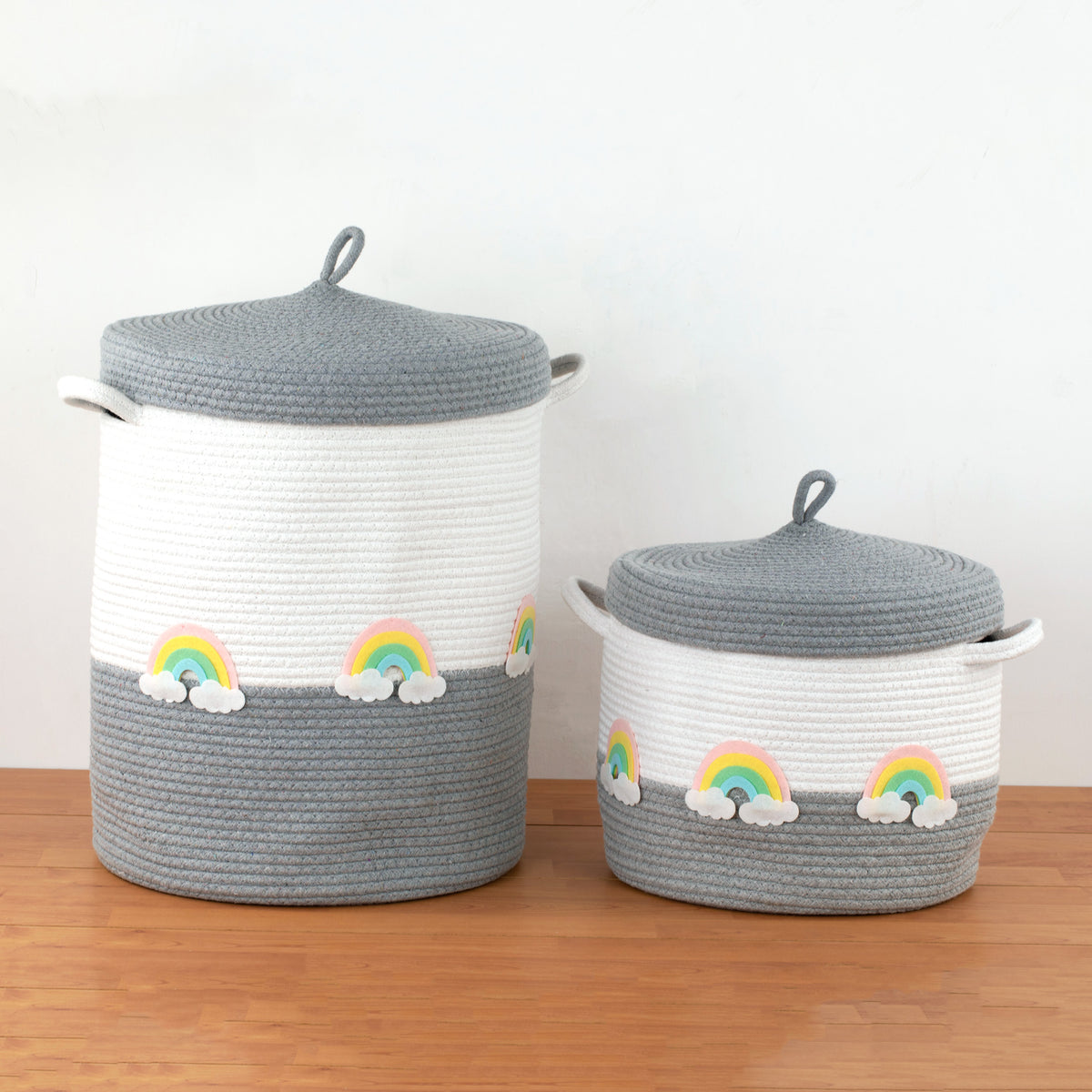 Kids Rainbow - Grey Rope With Lid Personalized Storage Basket – GWD Kids