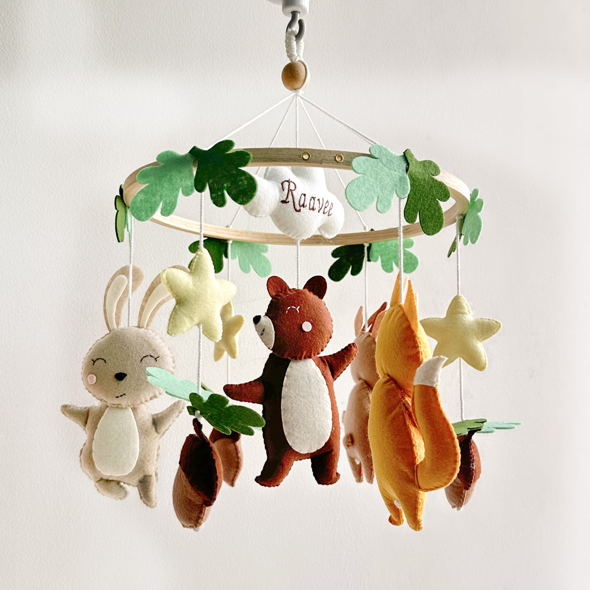 Newborn Musical Baby Felt Cot Mobile Toy Hanging Woodland theme Nursery ...