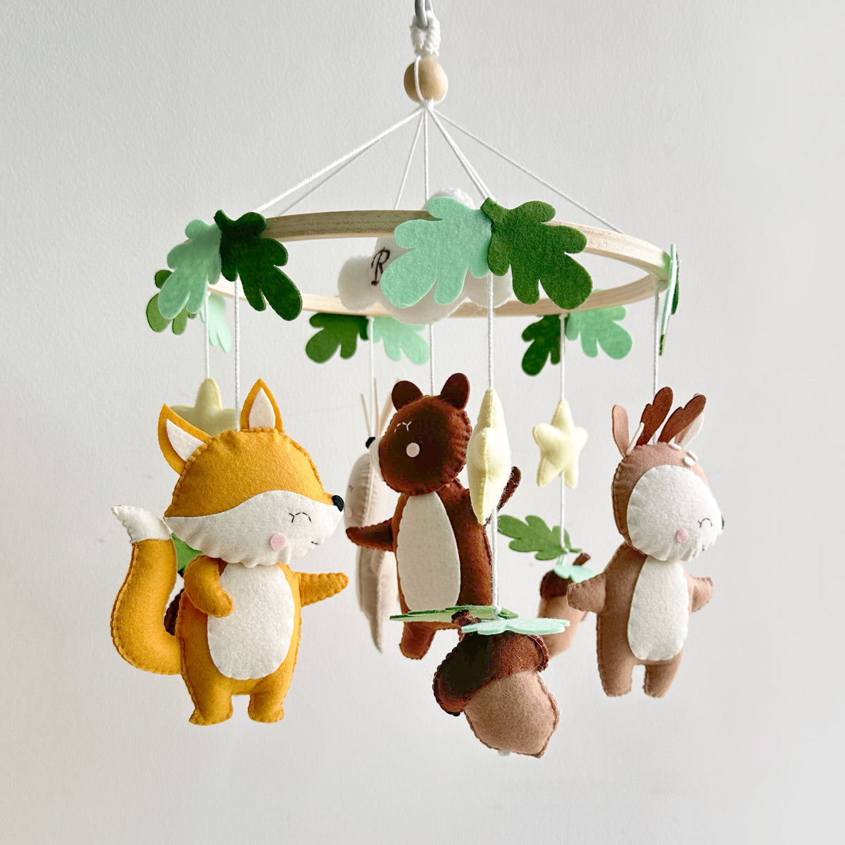 Newborn Musical Baby Felt Cot Mobile Toy Hanging Woodland theme Nursery ...