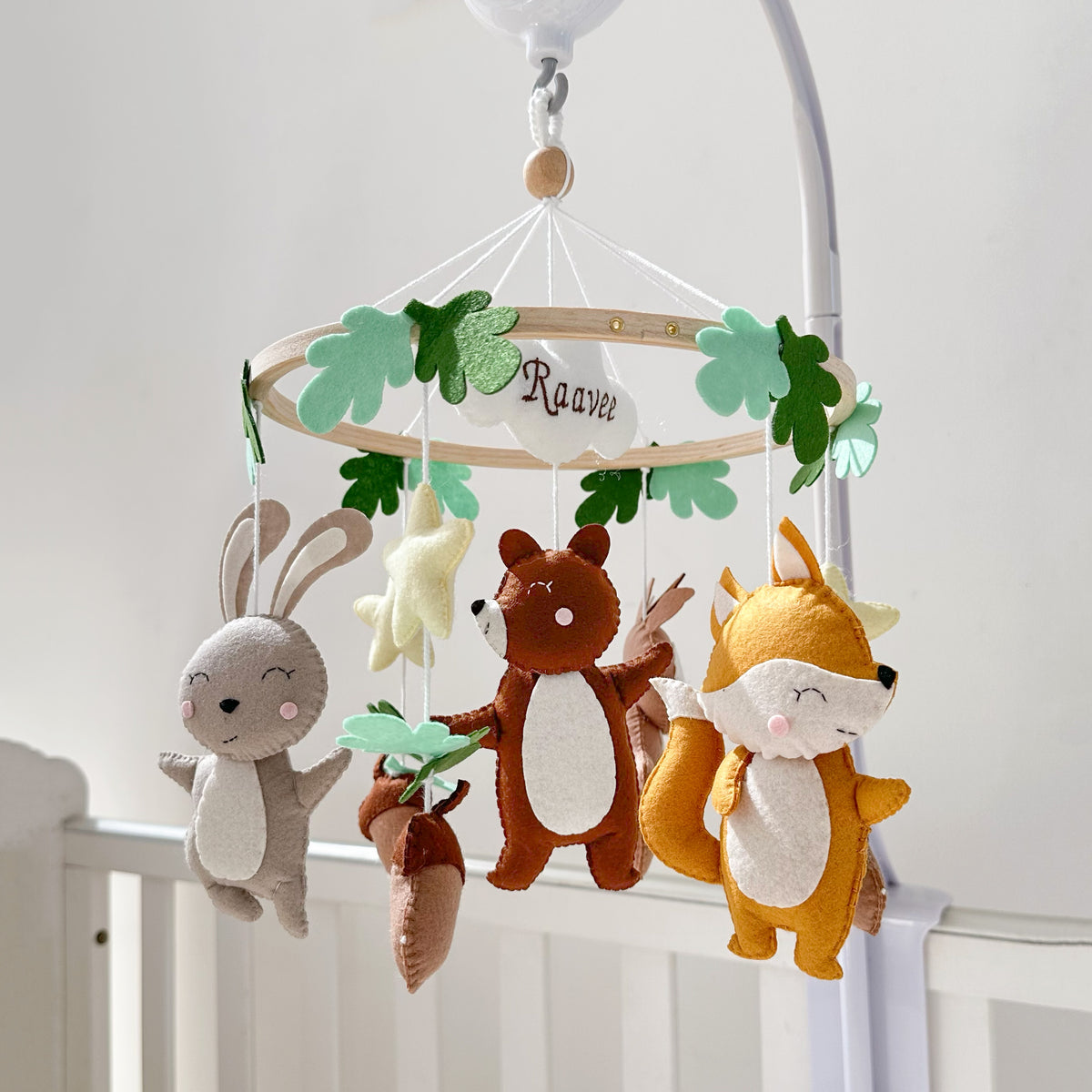 Newborn Musical Baby Felt Cot Mobile Toy Hanging Woodland theme Nursery ...