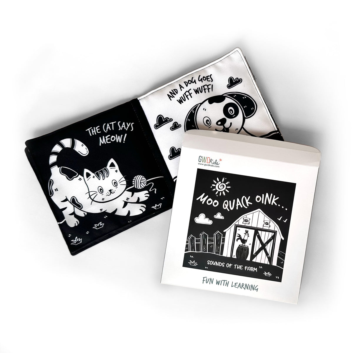 Moo Quack Oink- High Contrast Soft Book – GWD Kids