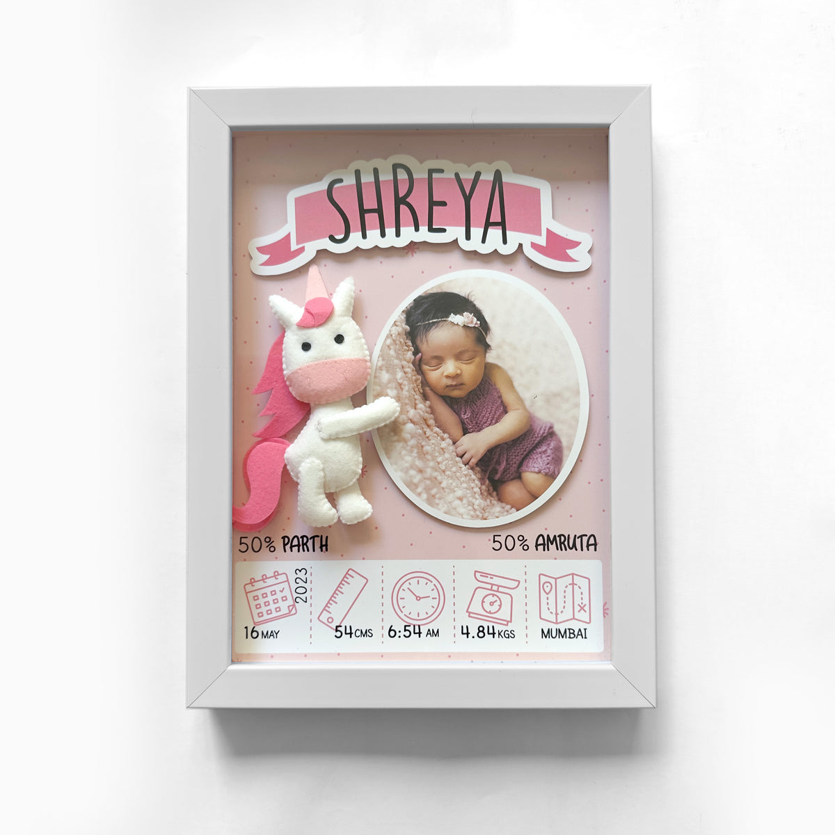Personalised custom New Born Baby Birth Announcement frame- Unicorn ...