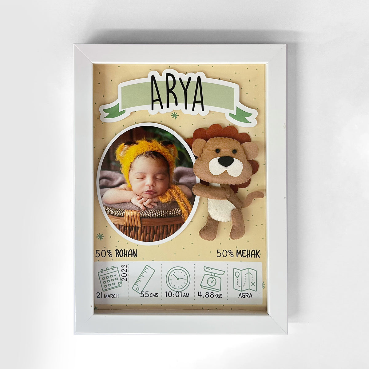 Personalised custom New Born Baby Birth Announcement frame- Lion – GWD Kids