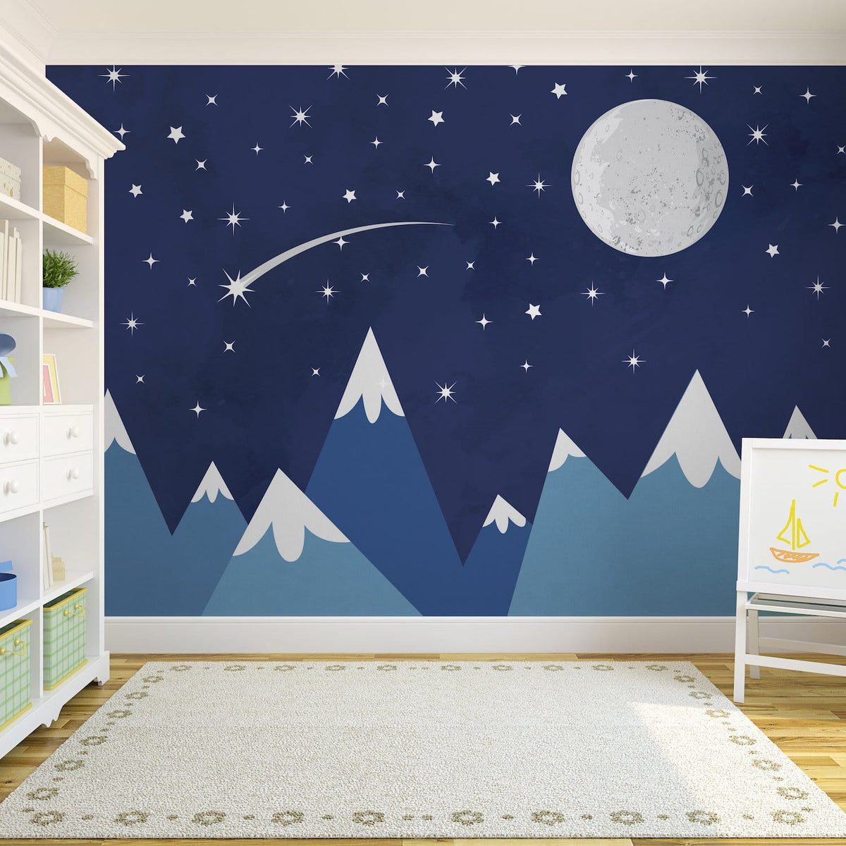 Children's Starry Night Theme Wallpaper Nursery Décor Kids Baby Room ...