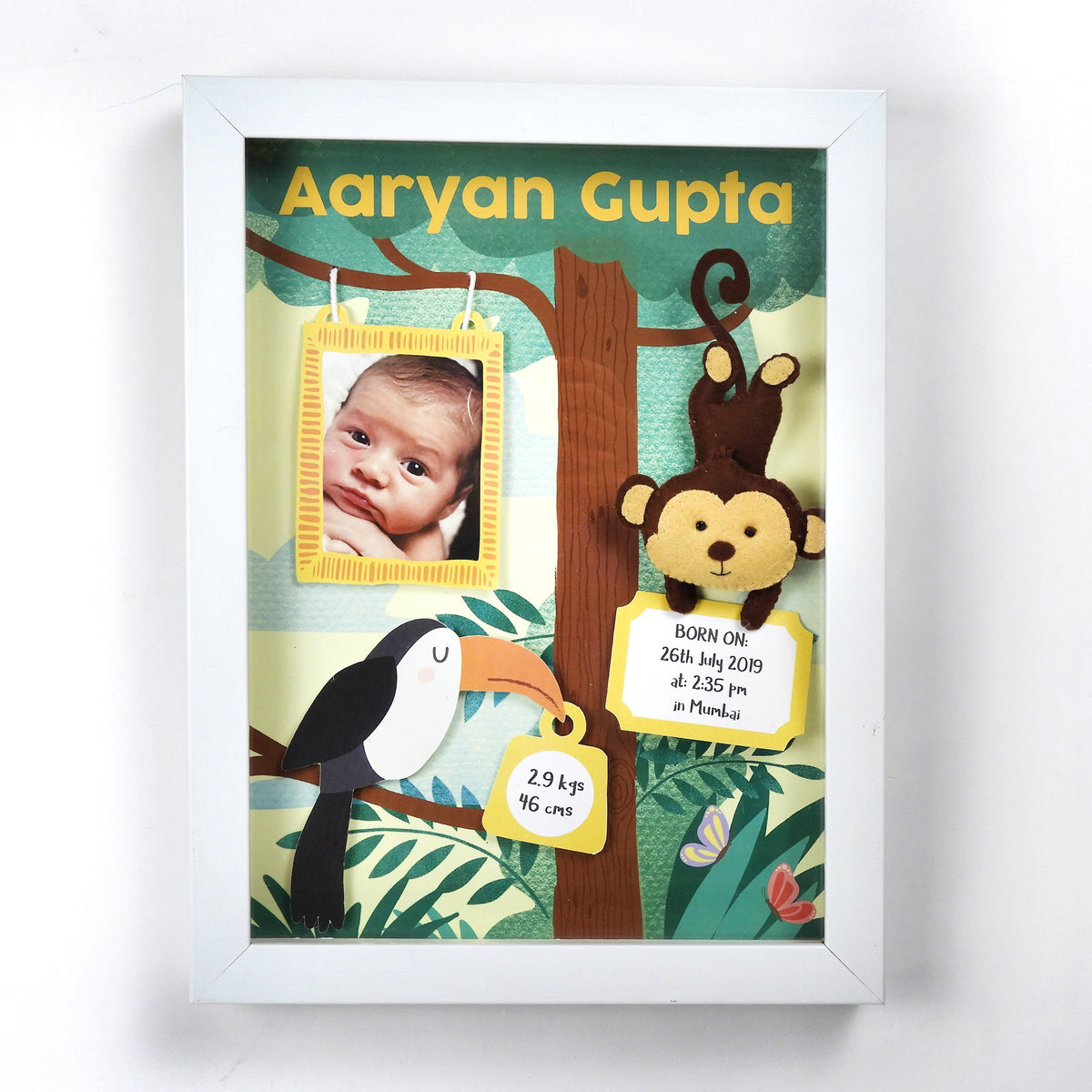 Personalised custom New Born Baby Birth details stats memory frame ...