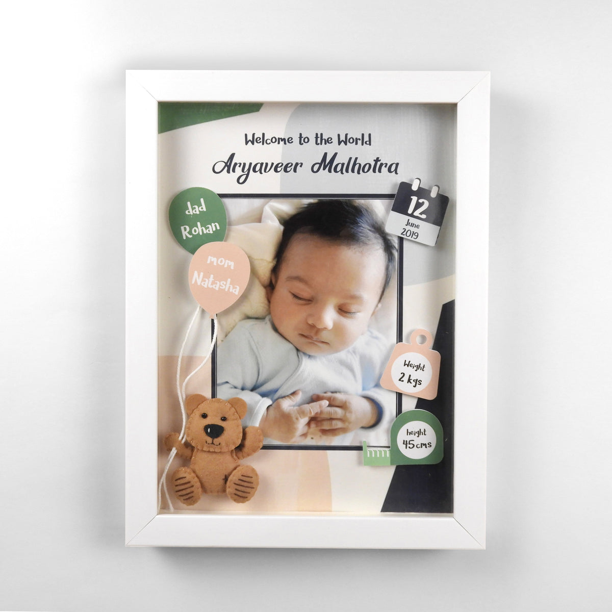 Birth Statistics Frame -Teddy Baby room decor gifting idea newborn ...
