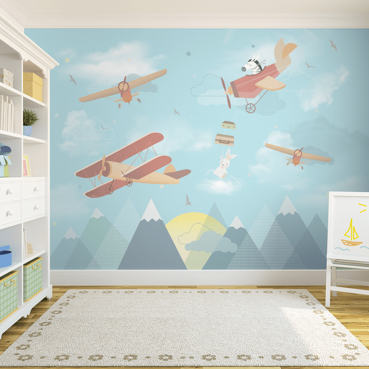 Airplane Theme Custom Wallpaper Baby Boy Nursery Décor Kids Wallpaper ...