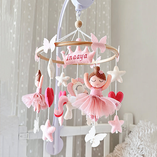 Dancing Ballerina Baby Girl Personalised Musical Baby Felt Cot Mobile ...