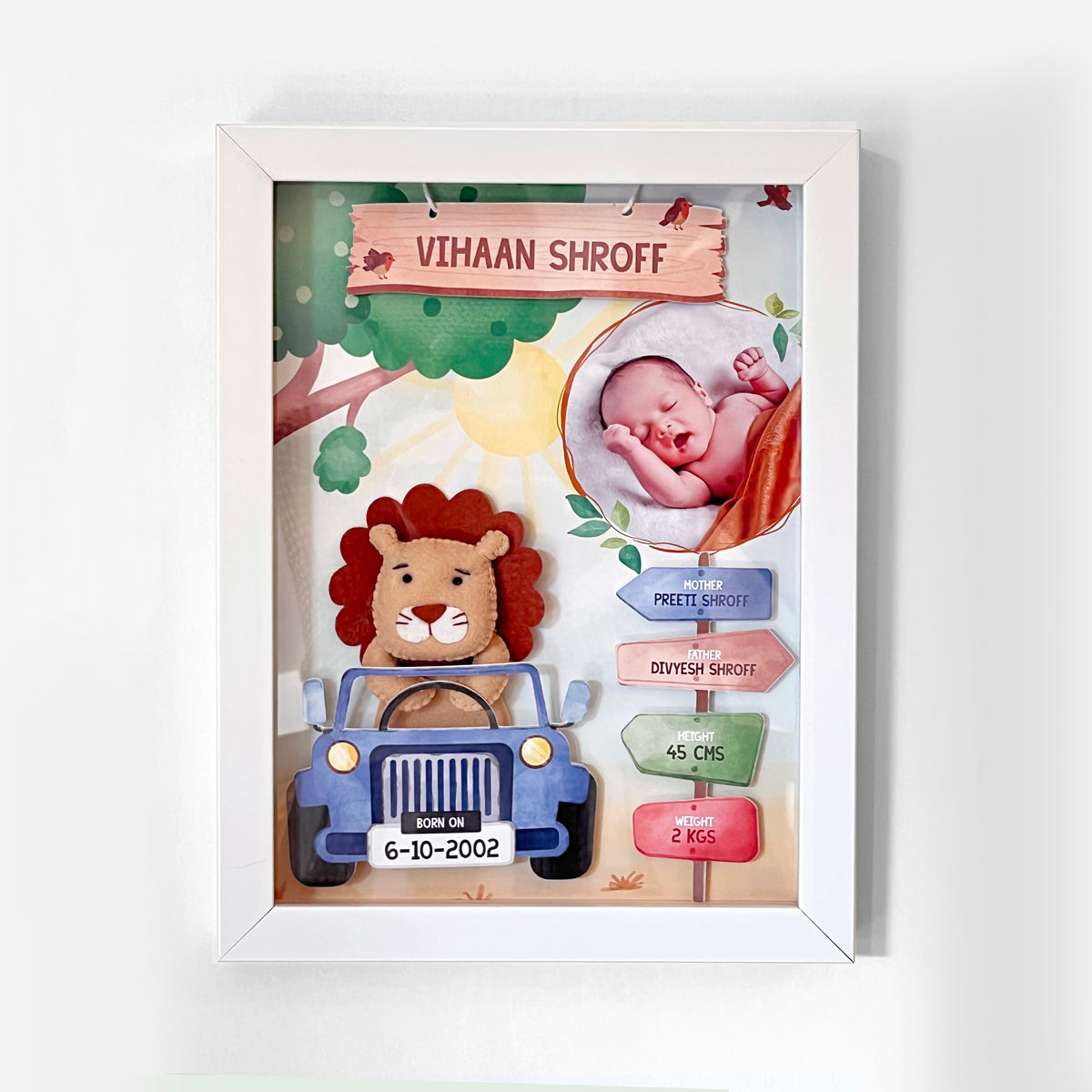Baby Nursery Birth Statistics Frame Decor Lion Theme Baby Statistics ...