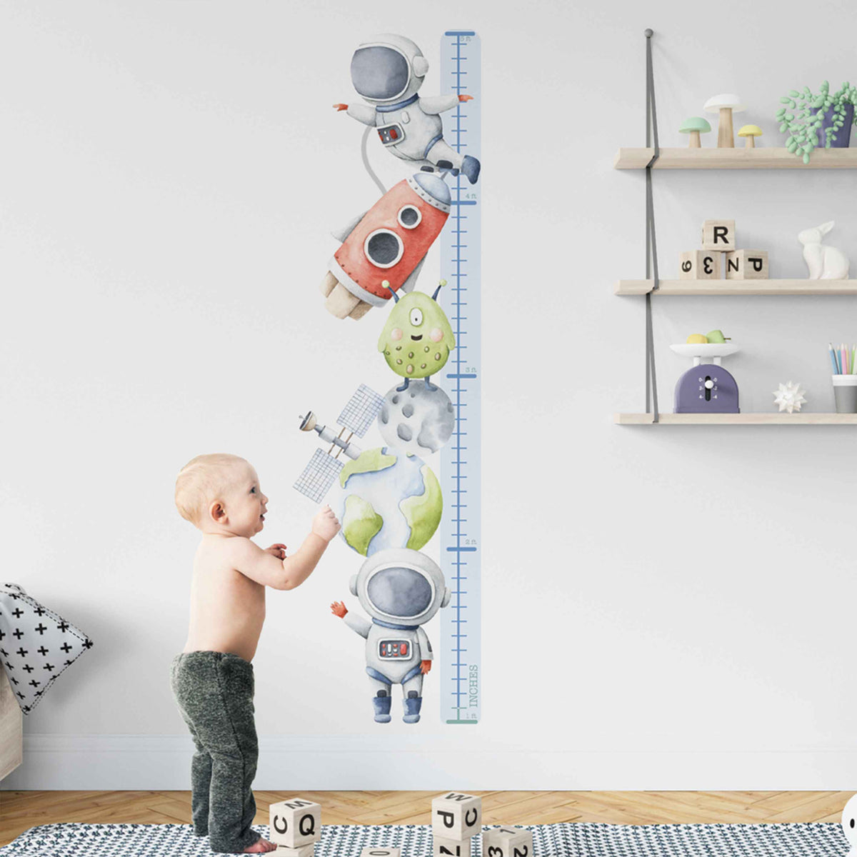 Space Theme Height Chart Growth Ruler Kids Baby Nursery Wall Sticker ...