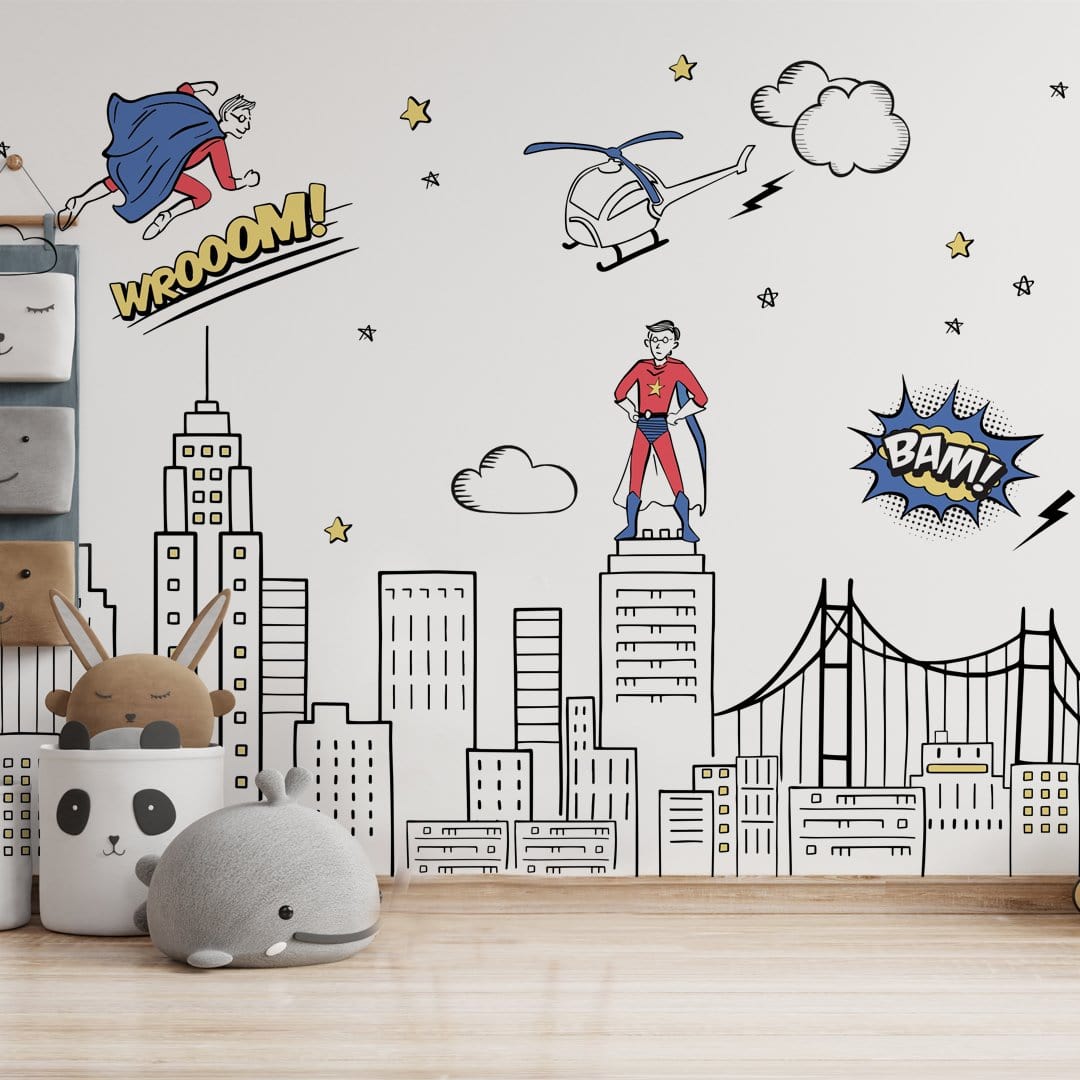 Baby Nursery Décor BabyBoy Superhero Theme Kids Wallpaper Room Design ...